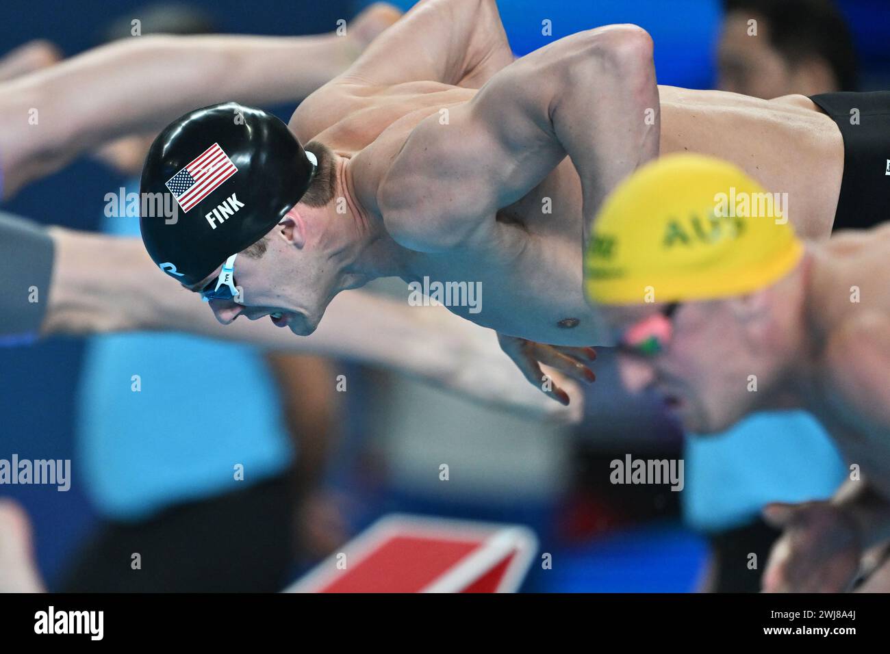 Doha, Qat. 13th Feb, 2024. Nic Fink from USA during World Aquatics ...