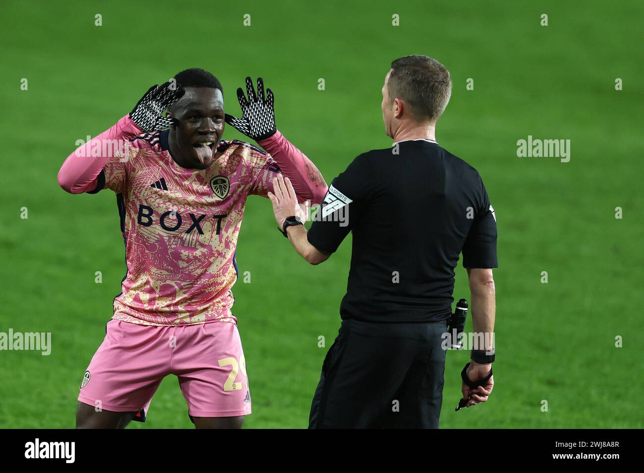 Wilfried Gnonto of Leeds Utd gestures as he celebrates after he scores ...