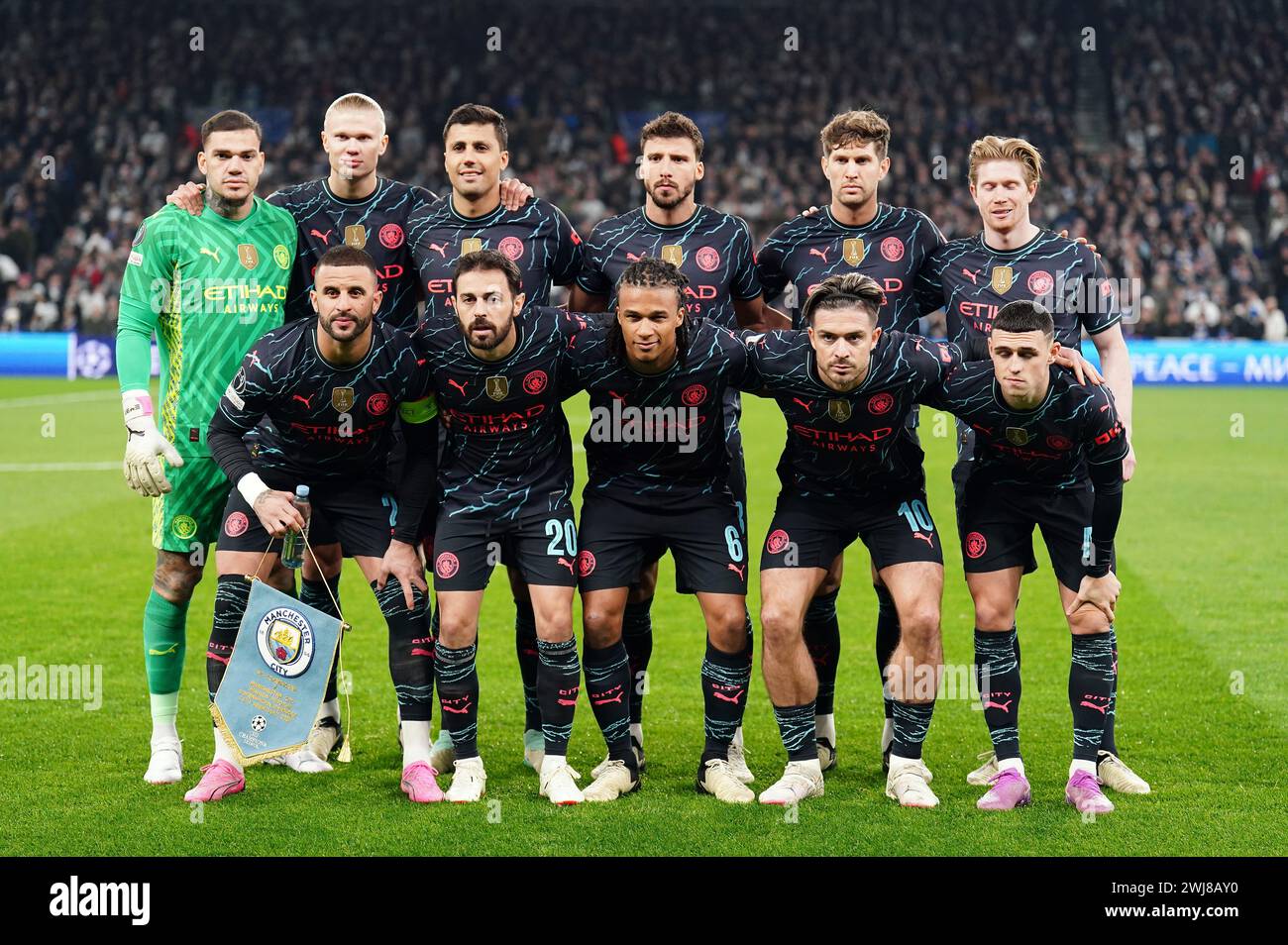 Manchester City starting line up during the UEFA Champions League round ...