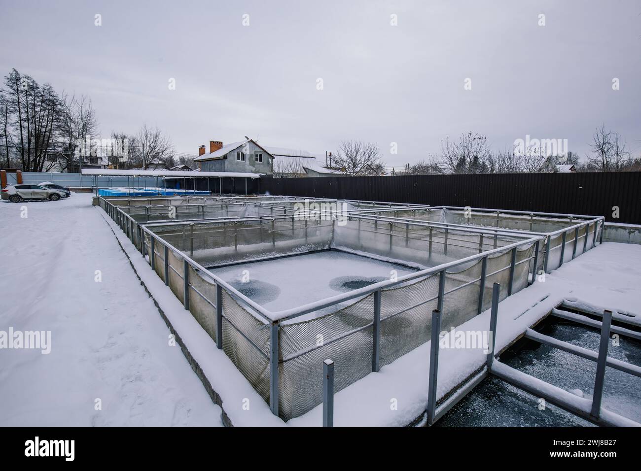Winter aquaculture ponds for fish growing Stock Photo - Alamy