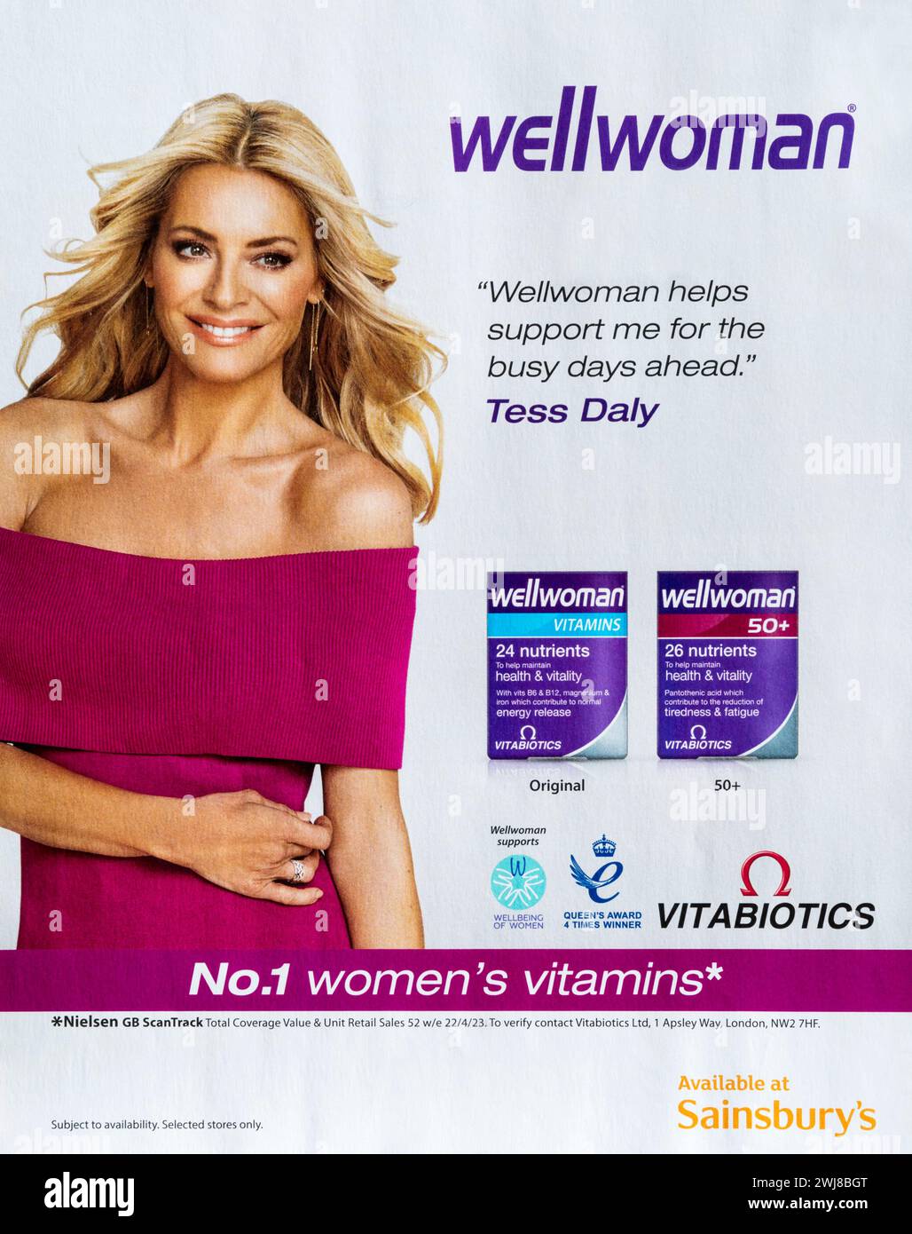 Advertisement for Vitabiotics Wellwoman vitamins. Sainsbury's Magazine. July 2023 Stock Photo ...