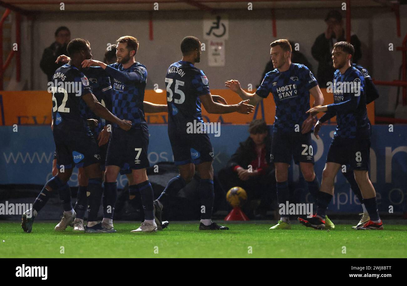 Derby County's Tom Barkhuizen (second left) celebrates scoring their ...