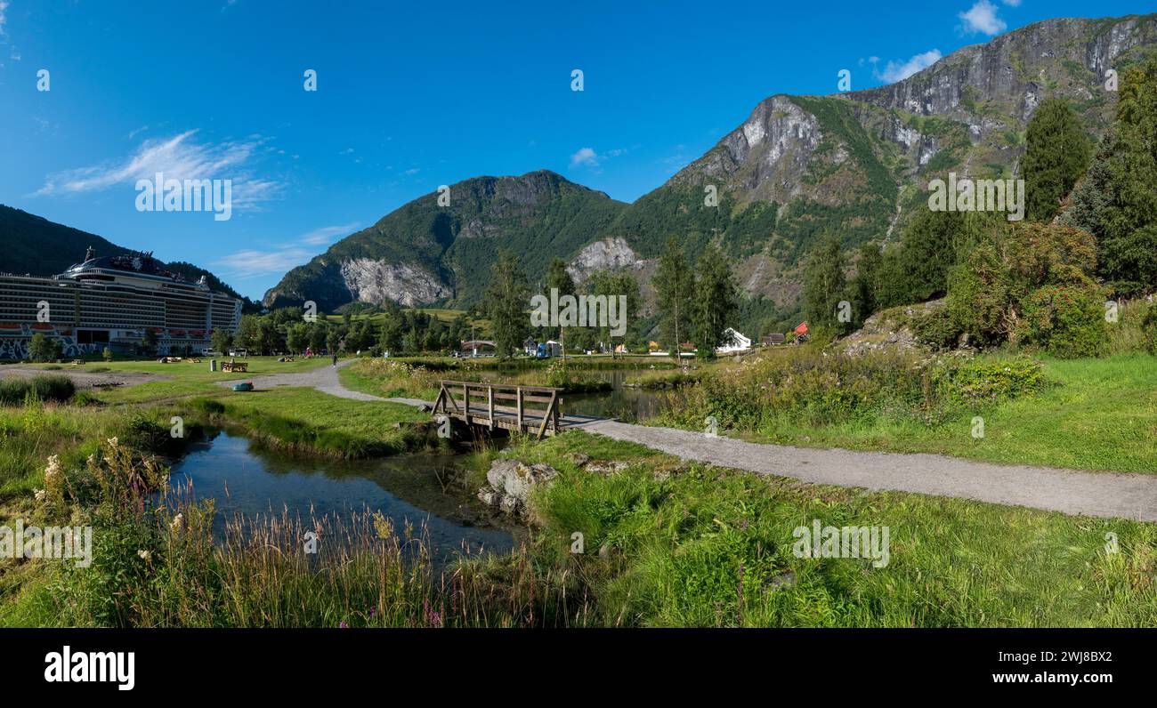 Panoramic view of the hills around the town of Flåm, Norway Stock Photo ...