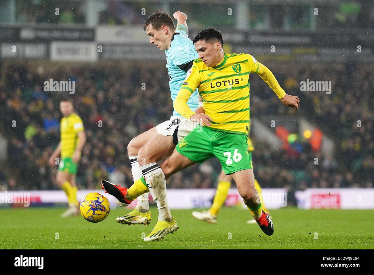 Watford's Mileta Rajovic (left) and Norwich City's Marcelino Nunez ...