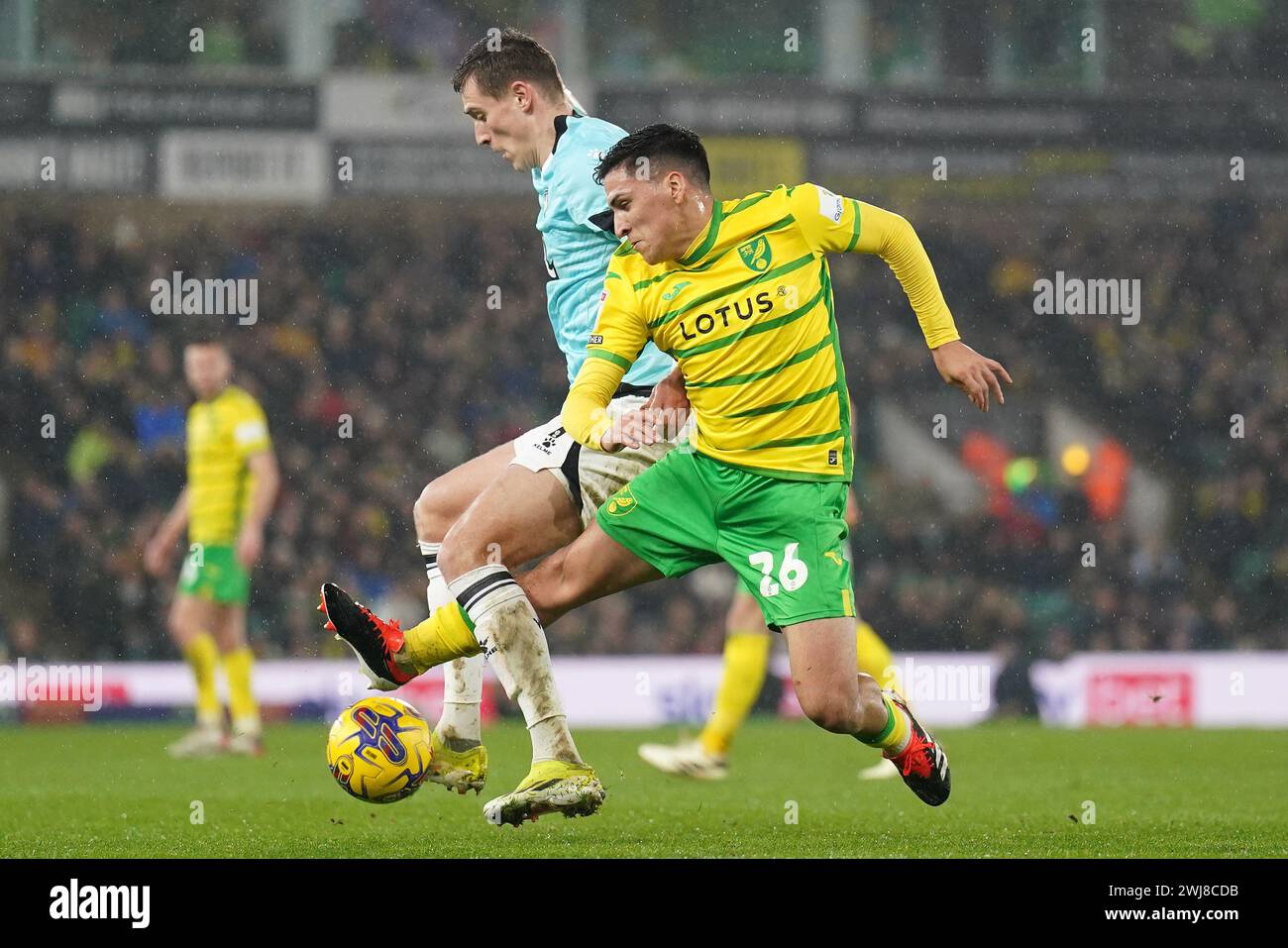Watford's Mileta Rajovic (left) and Norwich City's Marcelino Nunez ...