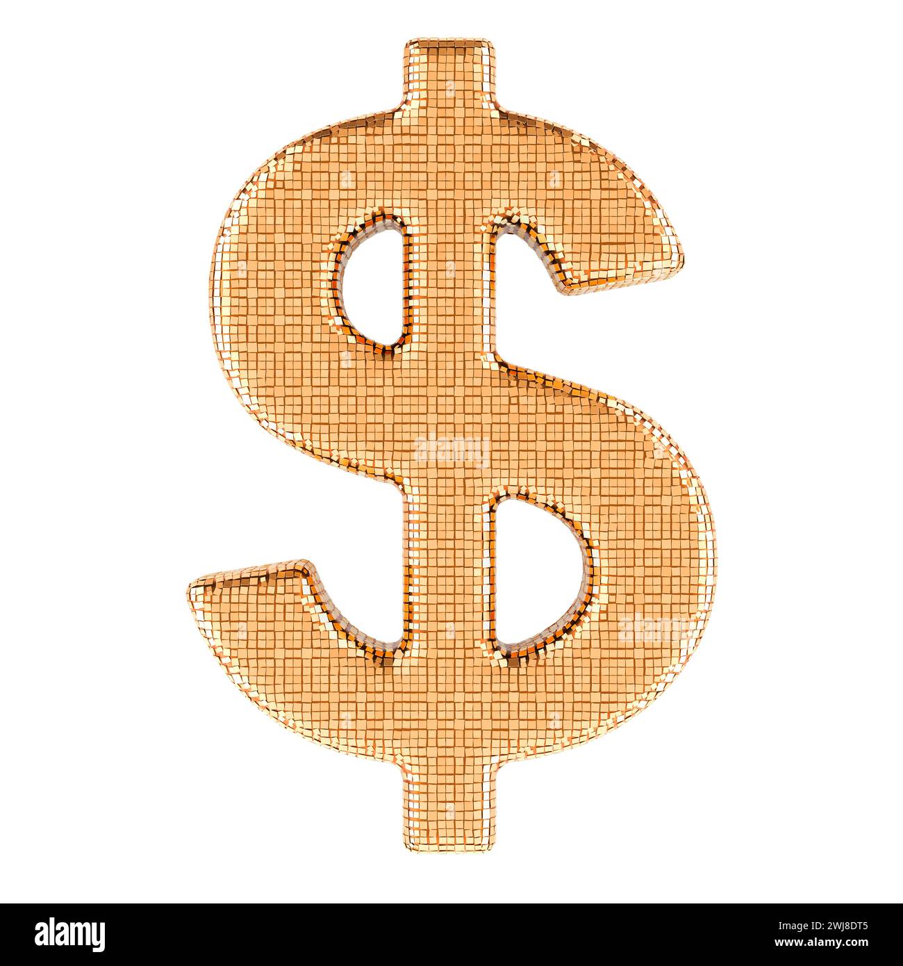 Dollar sign from golden glitter mirror facets. 3D rendering isolated on ...