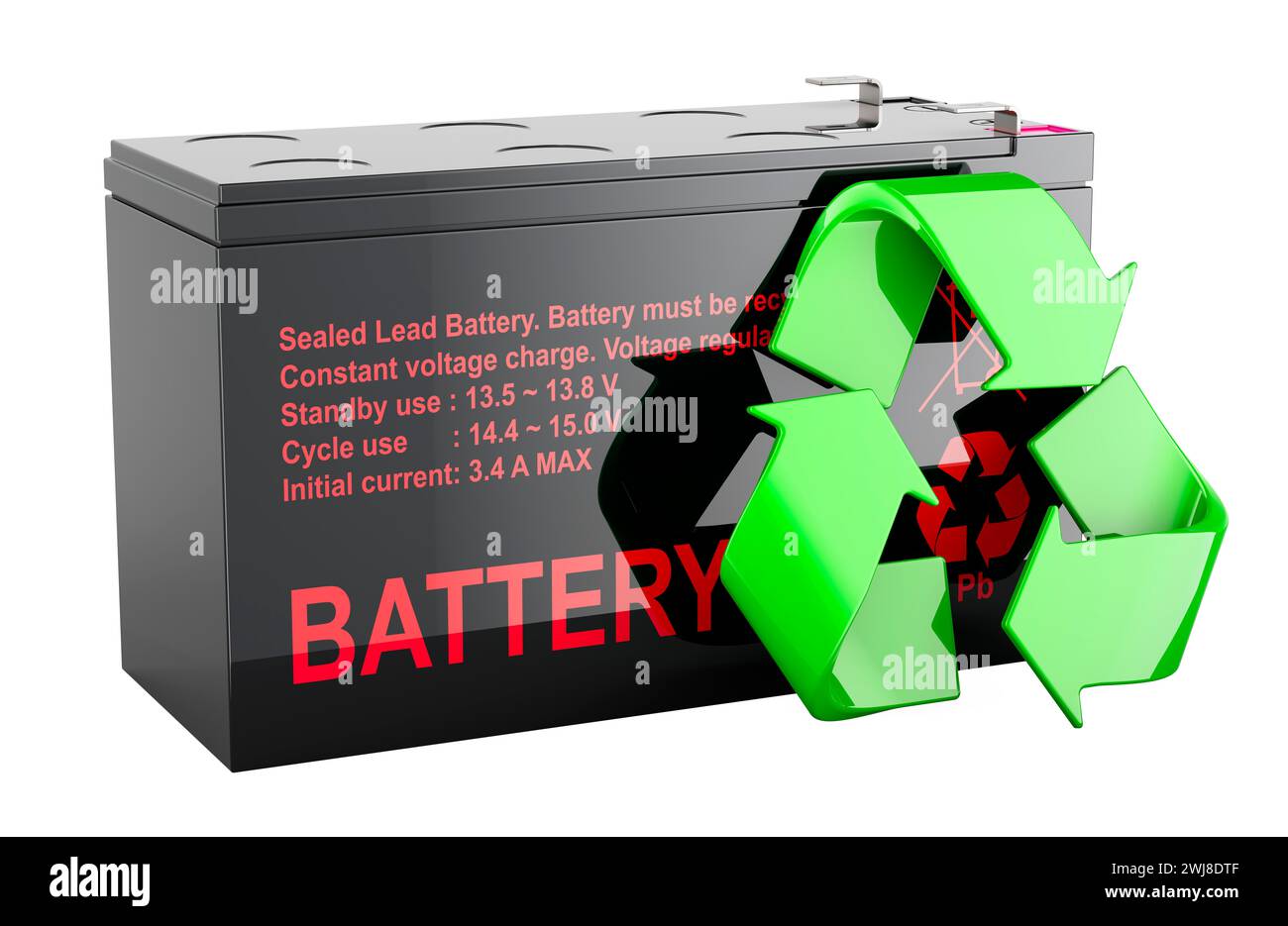Car battery with recycling symbol, 3D rendering isolated on white ...
