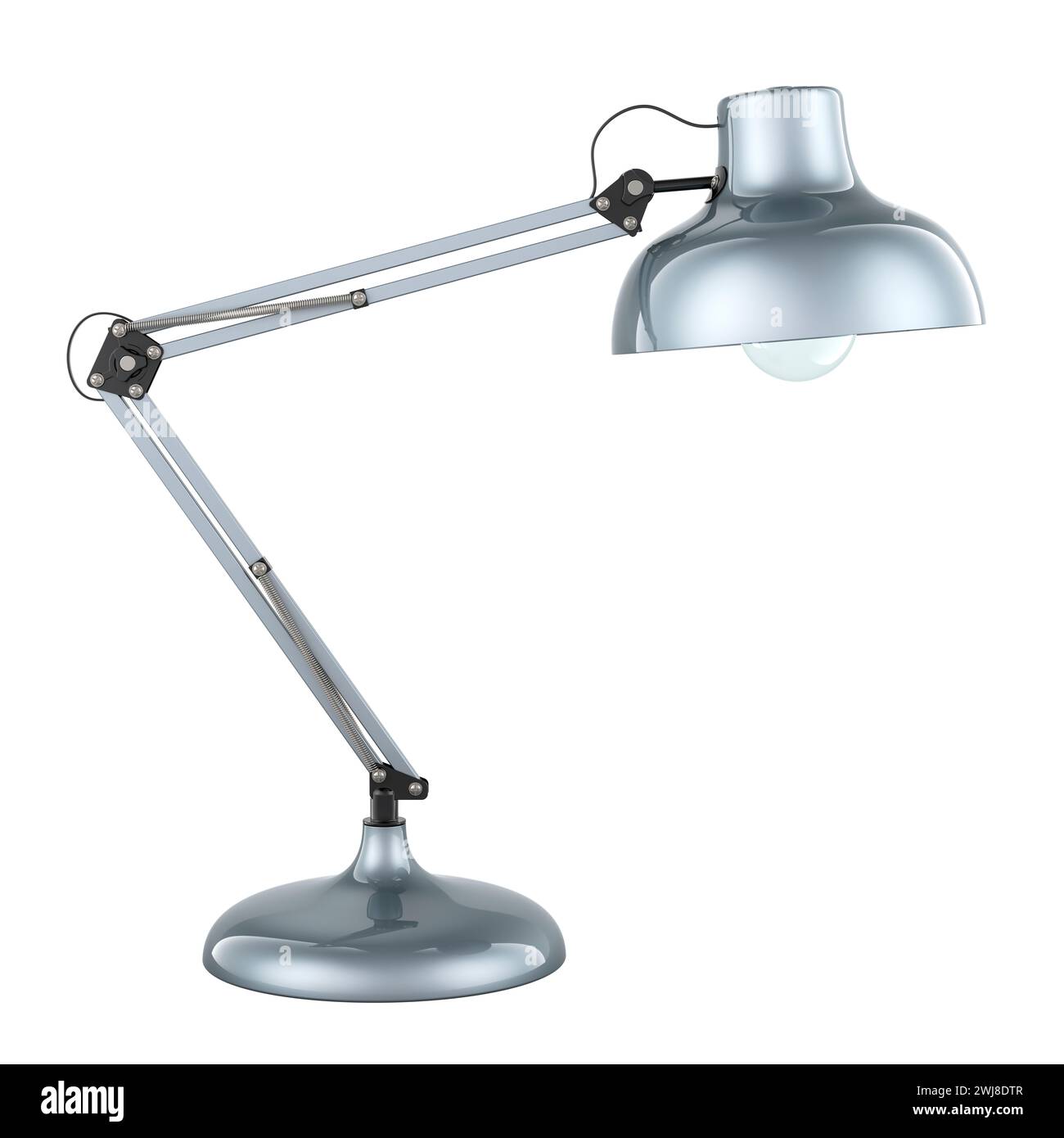 Silver Desk Lamp, side view. 3D rendering isolated on white background ...