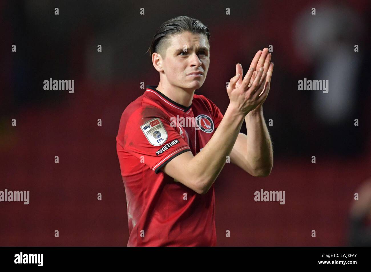 London, England. 13th Feb 2024. Charlton Athletic captain George Dobson ...