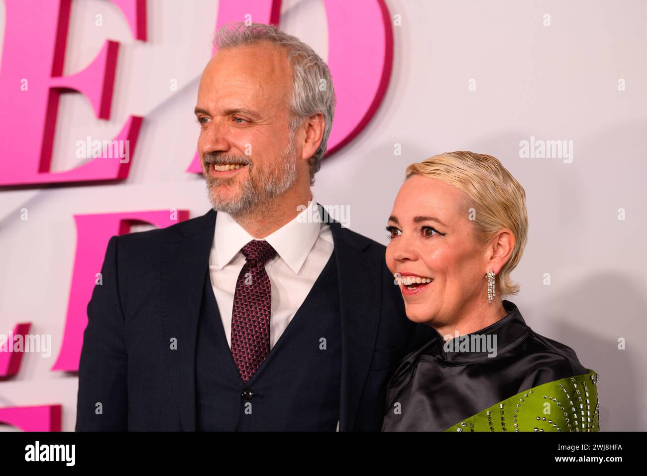 London, UK. 13 February 2023. Olivia Colman and Ed Sinclair attending ...