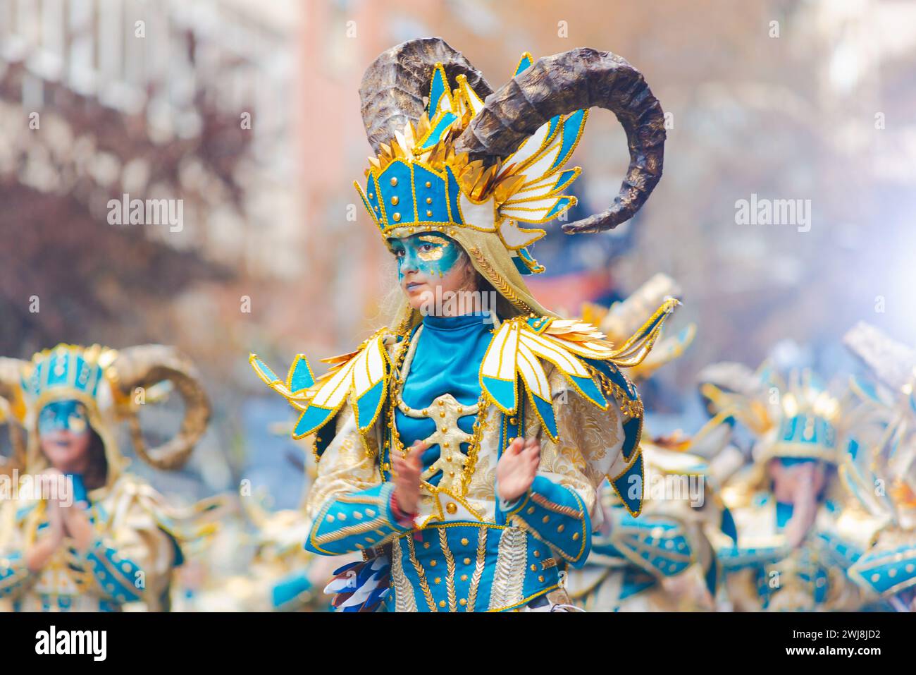 Badajoz, Spain, sunday. February 13 2024. Carnival parade through the ...