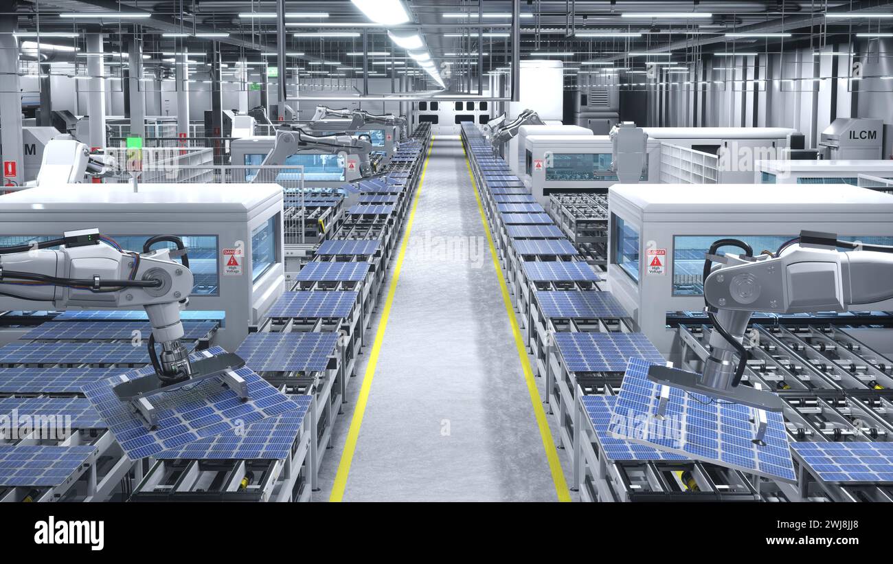 Automatized robotic arms in cutting edge solar panel warehouse handling ...