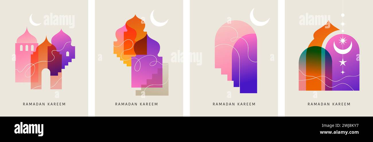 Collection of modern style Ramadan Mubarak colorful designs. Greeting ...