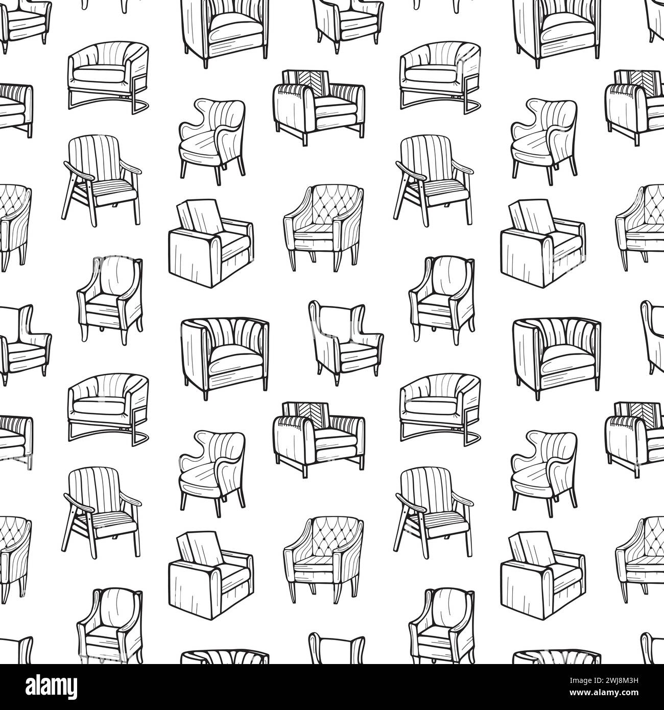 Furniture seamless pattern.. Hand-drawn vector illustration Stock ...