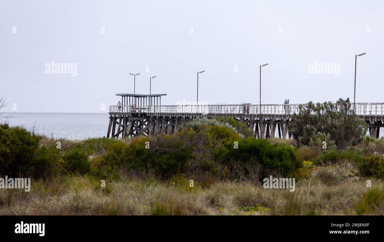 Largs North Jetty with selective focus over the conservation dunes in ...