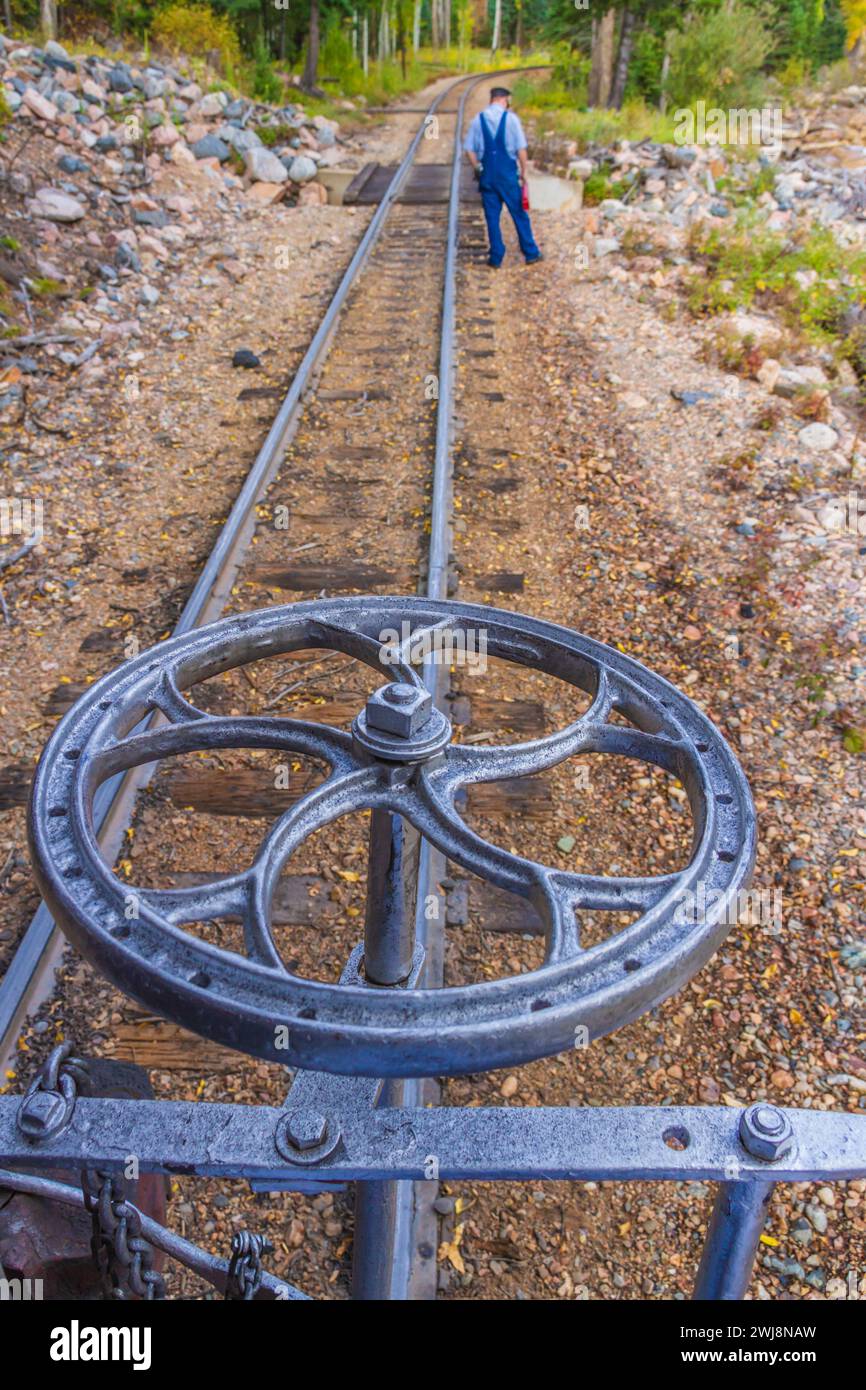 Caboose brake wheel on moving train. This is an original wooden caboose ...