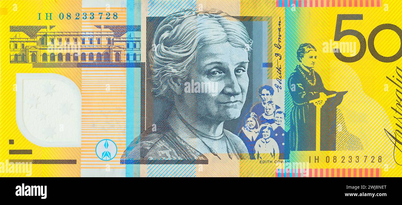 Australian government issued banknotes of fifty dollars cash ...