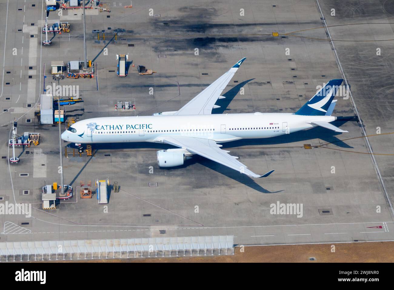 Cathay Pacific Airbus A350 aircraft aerial view at HKG Airport ...