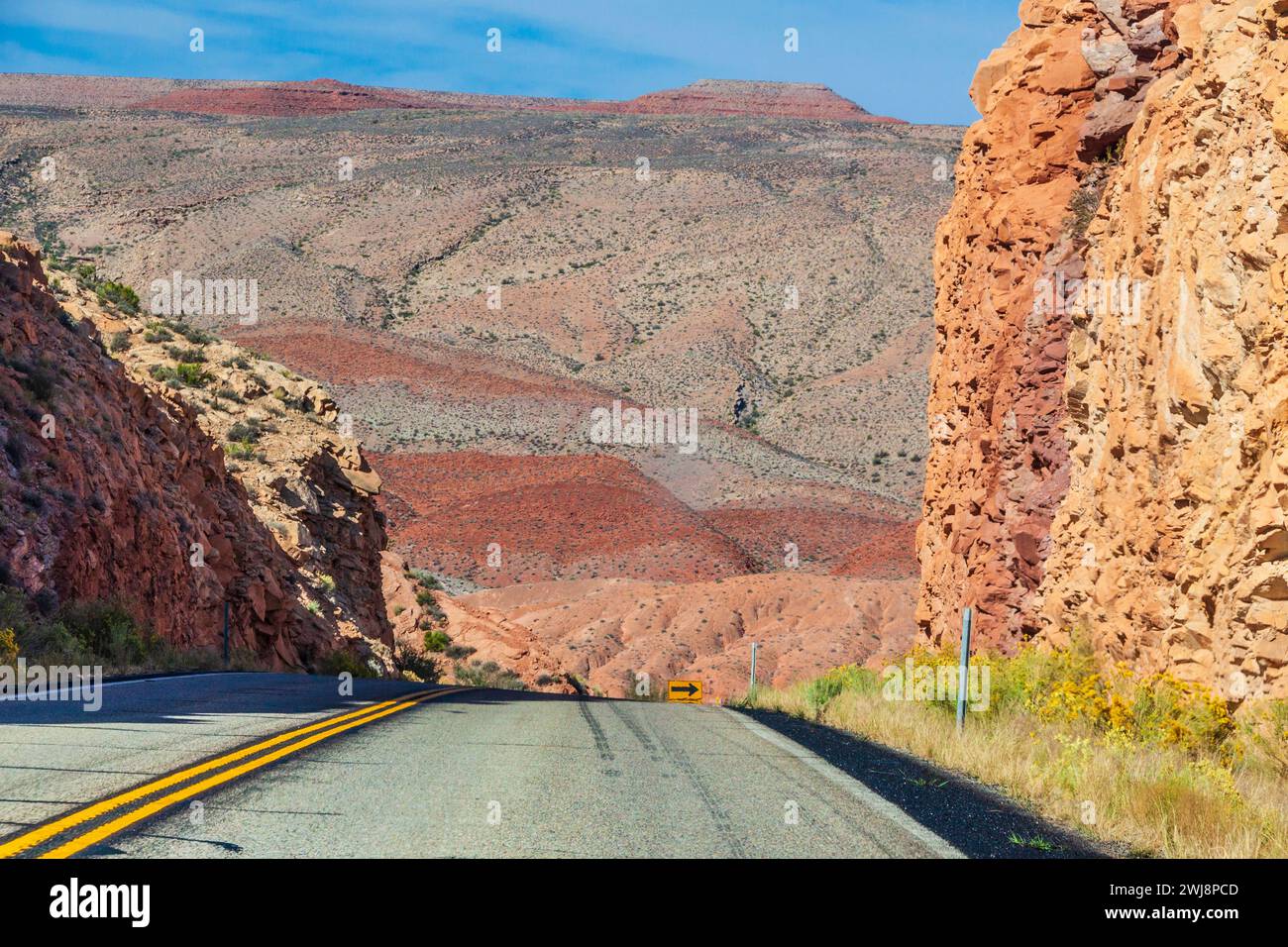 Scenic drive through colorful sandstone rock formations along US 163 in ...