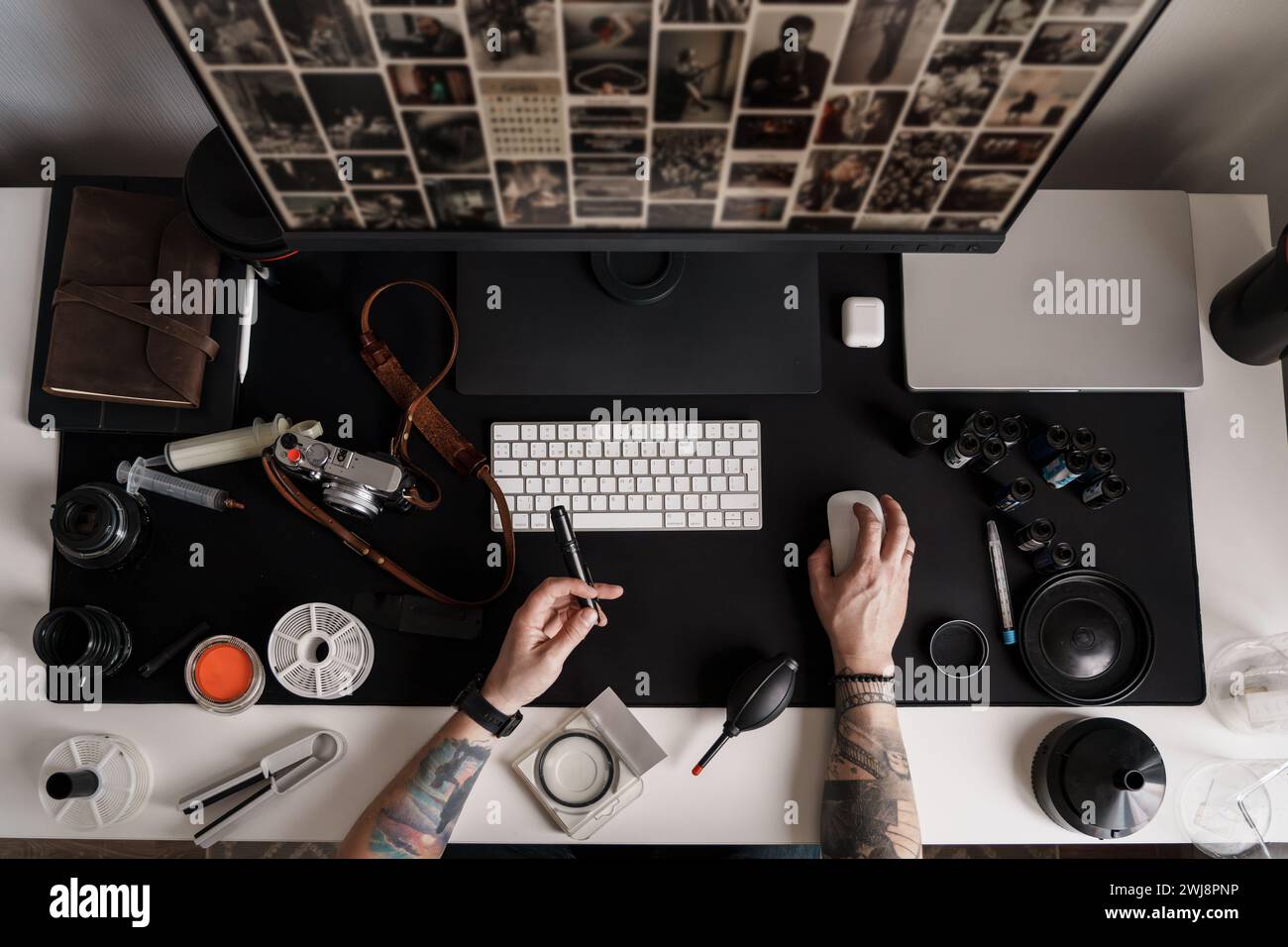 The Artist's Workspace: Overhead View of Photographer's Desk Stock ...