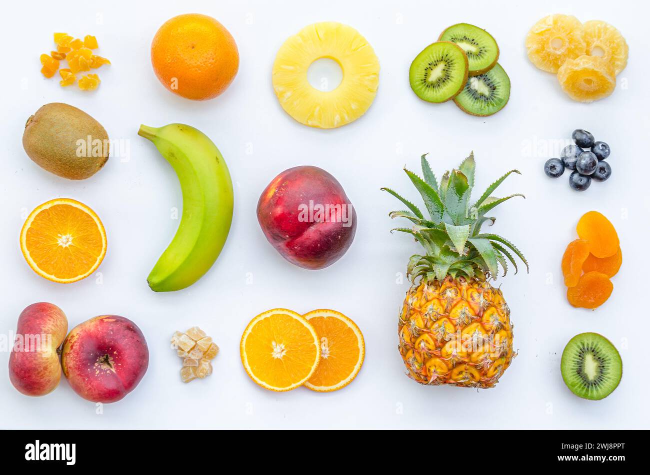 Assortment of various colorful fruits on white background Stock Photo ...