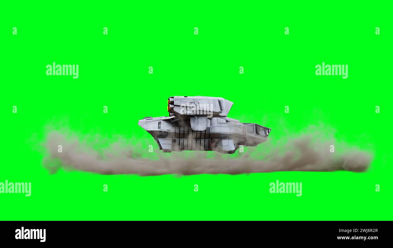 Futuristic flying spaceship. Green screen isolate. 3d rendering Stock ...