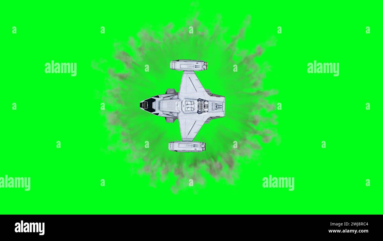 Futuristic flying spaceship. Green screen isolate. 3d rendering Stock ...