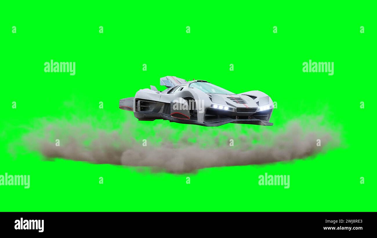 Futuristic flying car, taxi. Green screen isolate. 3d rendering Stock ...