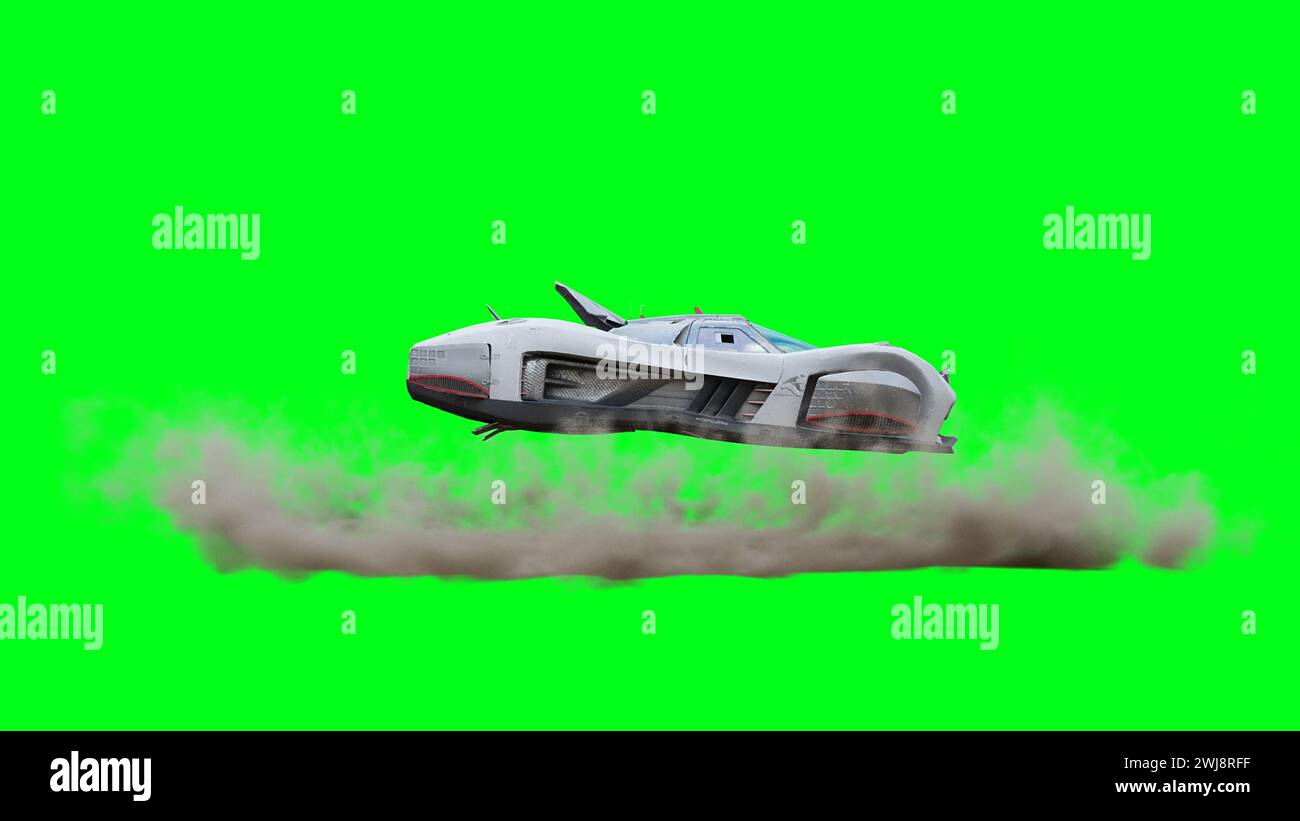 Futuristic flying car, taxi. Green screen isolate. 3d rendering Stock ...