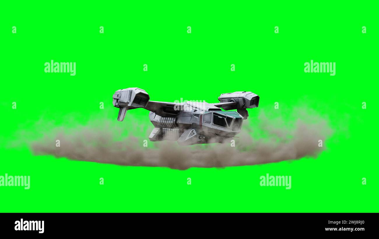 Futuristic flying spaceship. Green screen isolate. 3d rendering Stock ...