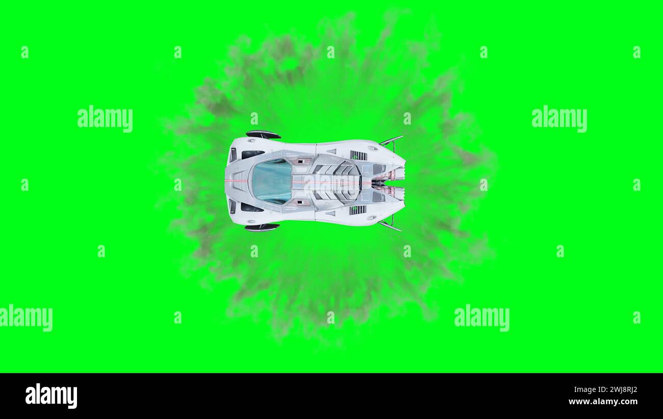 Futuristic flying car, taxi. Green screen isolate. 3d rendering Stock ...