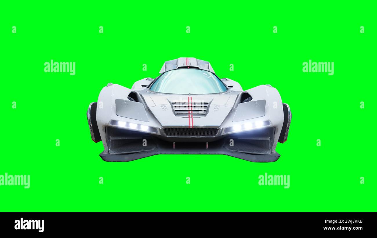 Futuristic flying car, taxi. Green screen isolate. 3d rendering Stock ...