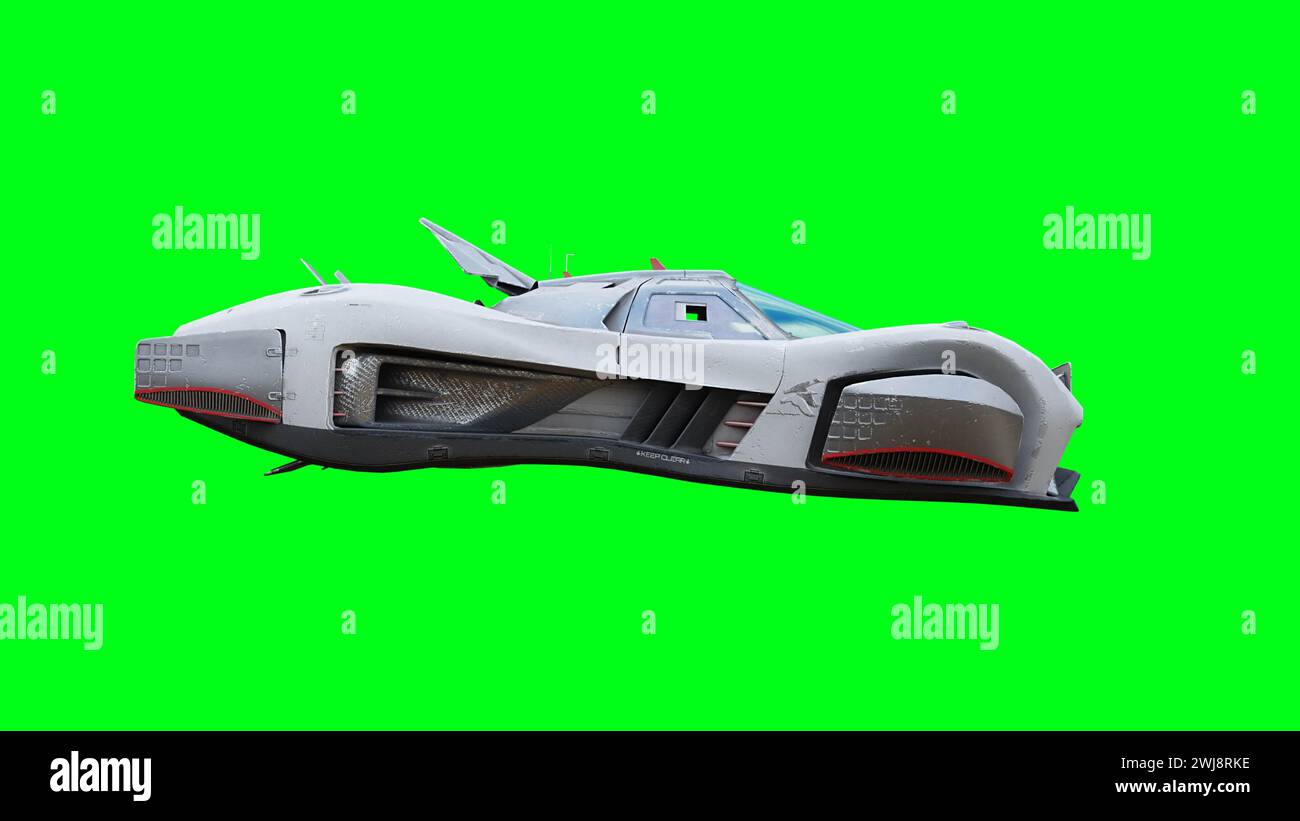 Futuristic flying car, taxi. Green screen isolate. 3d rendering Stock ...
