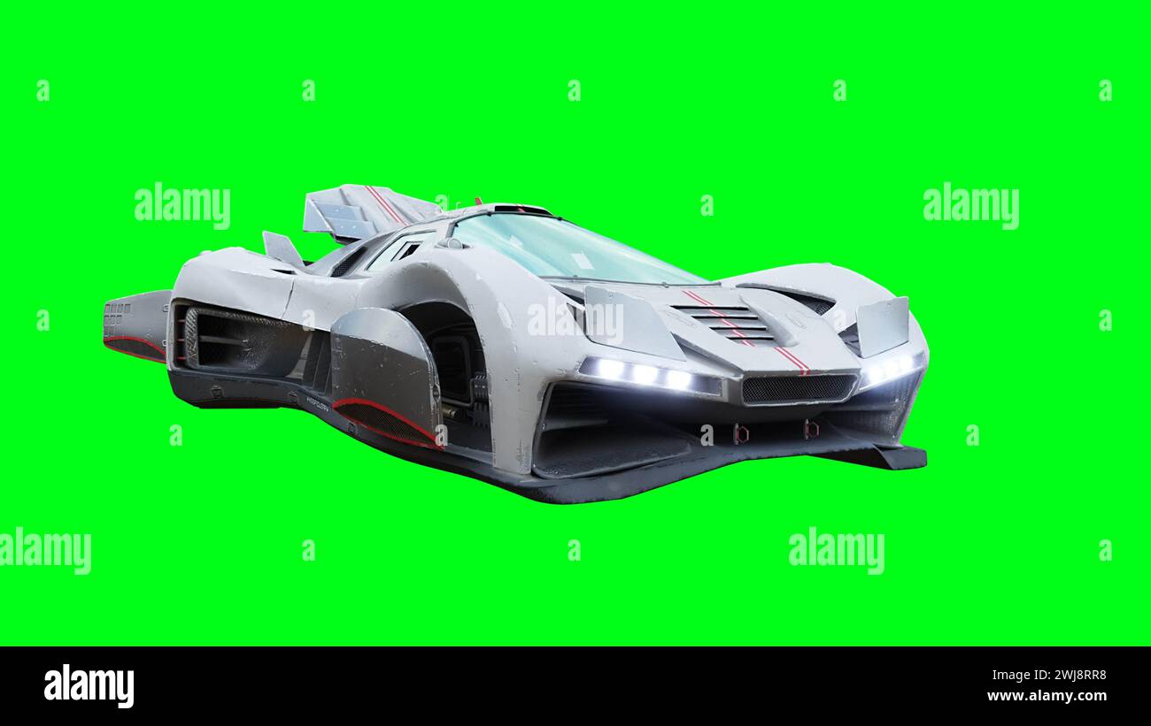 Futuristic flying car, taxi. Green screen isolate. 3d rendering Stock ...