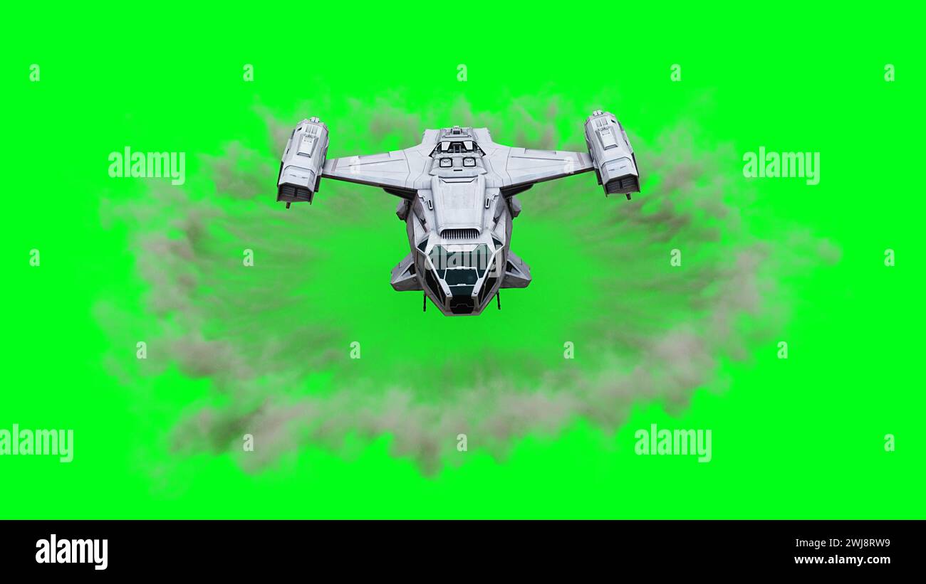 Futuristic flying spaceship. Green screen isolate. 3d rendering Stock ...