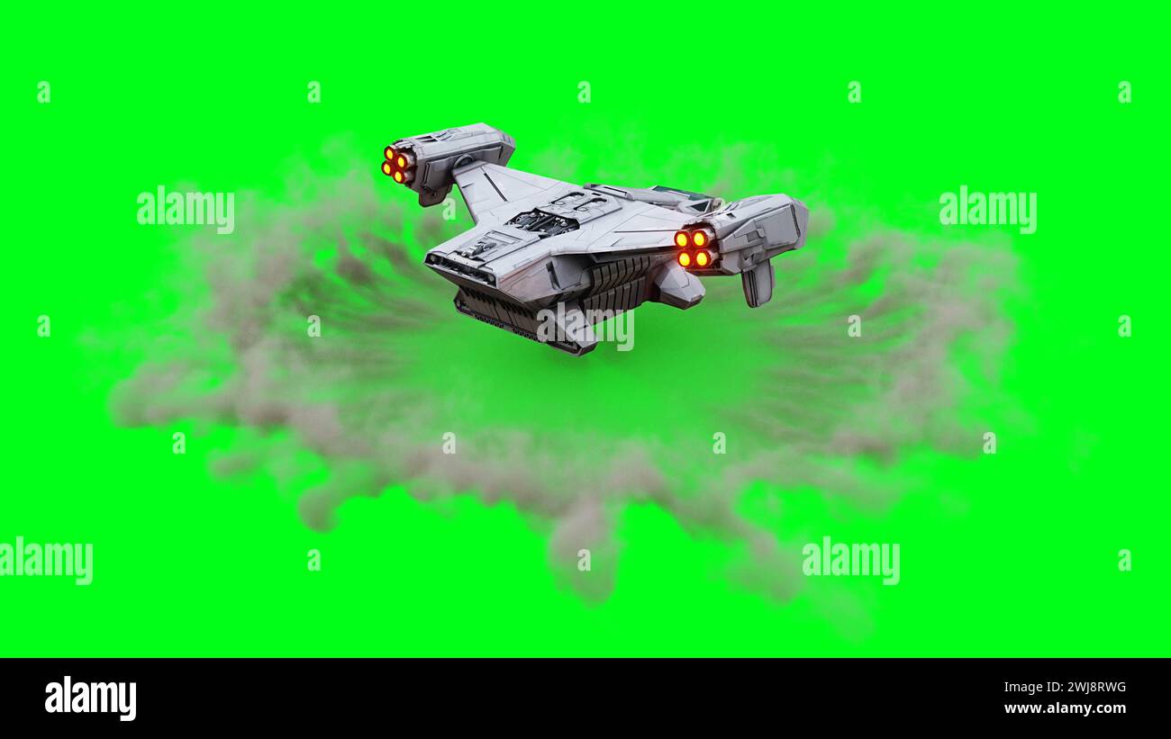Futuristic flying spaceship. Green screen isolate. 3d rendering Stock ...