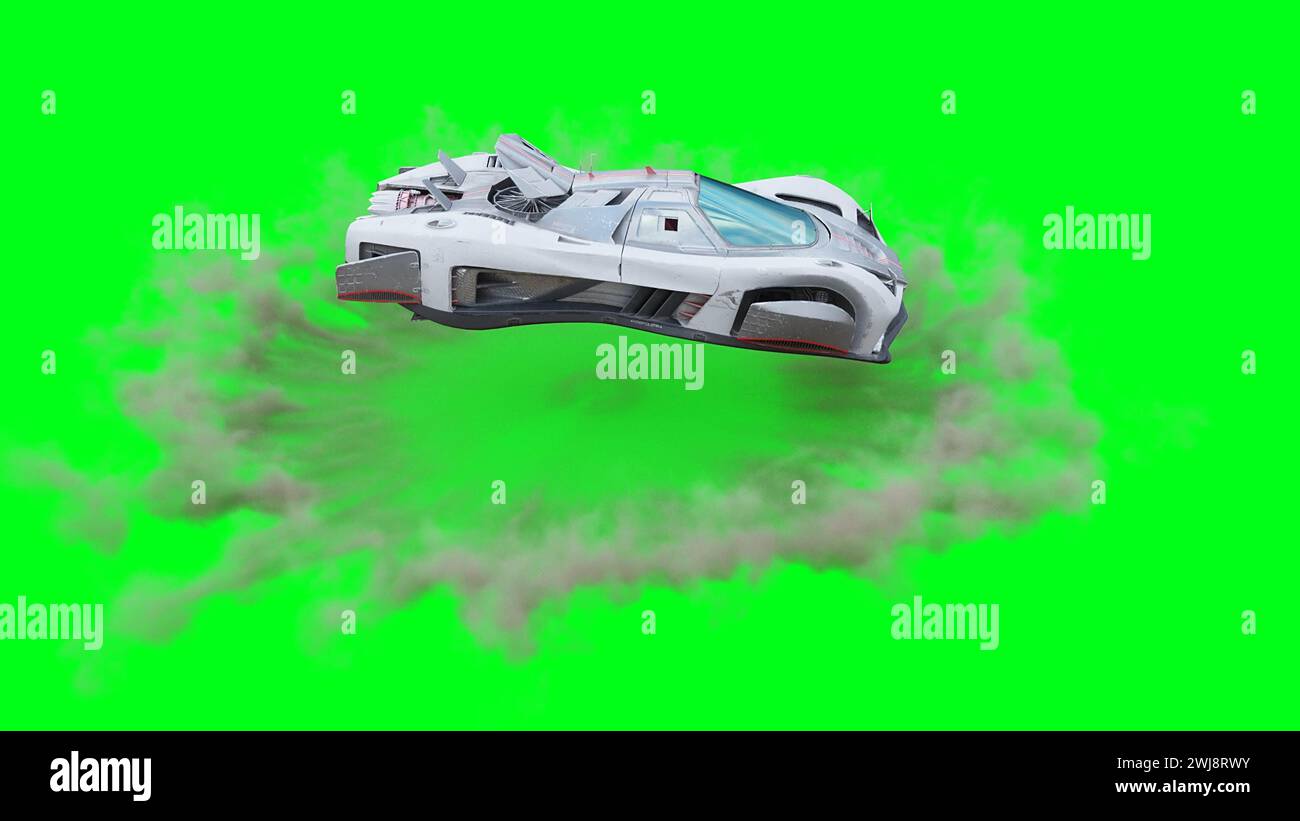 Futuristic flying car, taxi. Green screen isolate. 3d rendering Stock ...