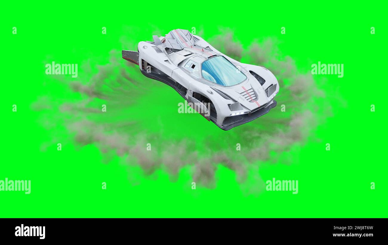Futuristic flying car, taxi. Green screen isolate. 3d rendering Stock ...