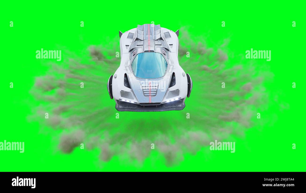 Futuristic flying car, taxi. Green screen isolate. 3d rendering Stock ...