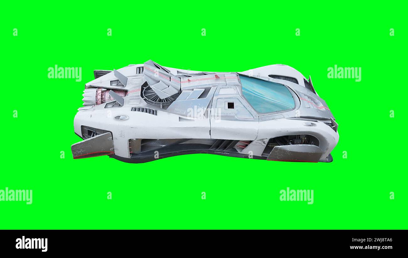 Futuristic flying car, taxi. Green screen isolate. 3d rendering Stock ...