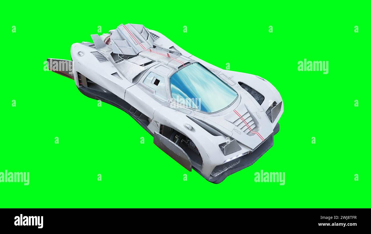 Futuristic flying car, taxi. Green screen isolate. 3d rendering Stock ...