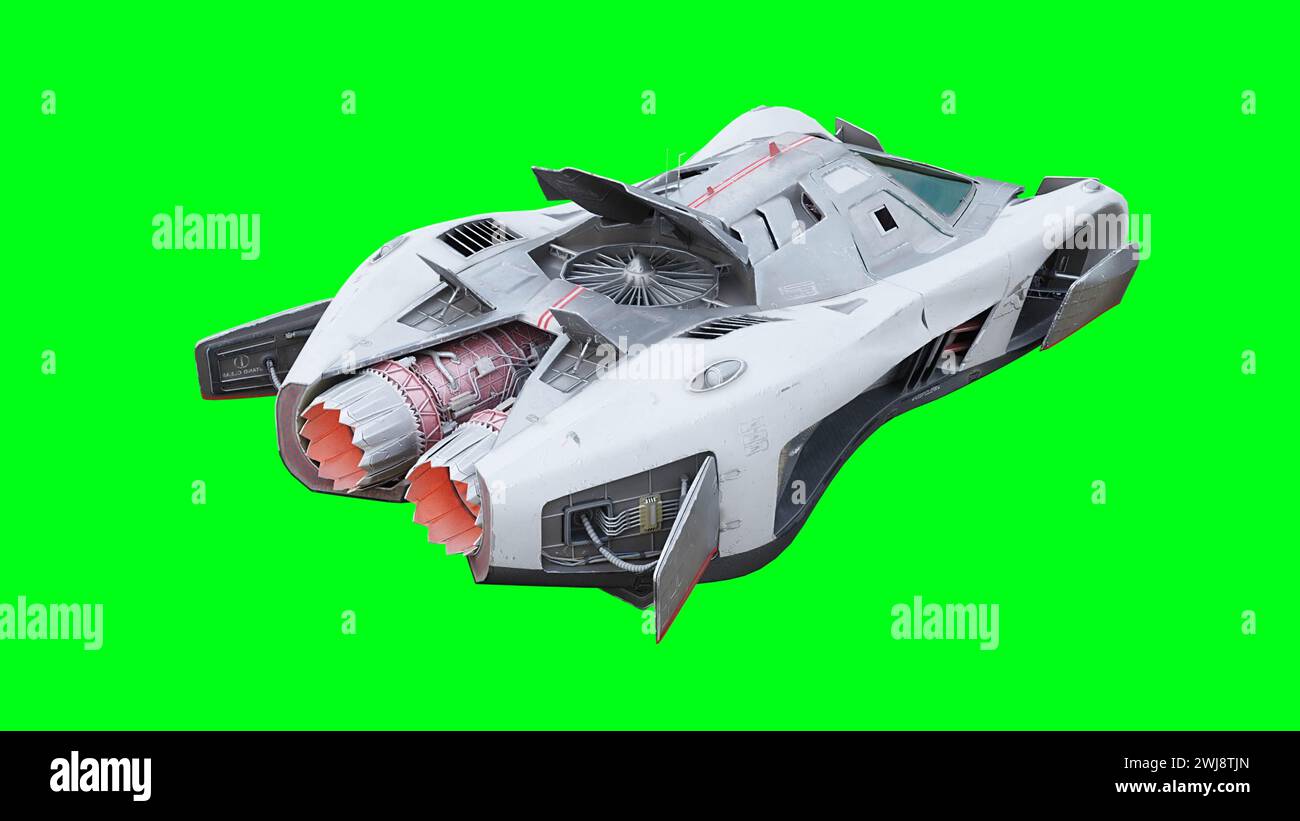 Futuristic flying car, taxi. Green screen isolate. 3d rendering Stock ...