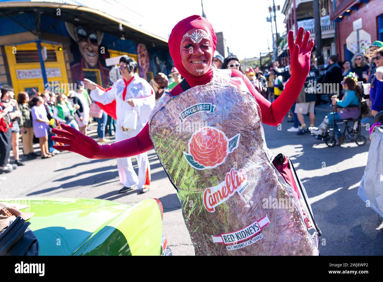 Paradegoers are seen during the Krewe of Red Beans Mardi Gras Parade in ...