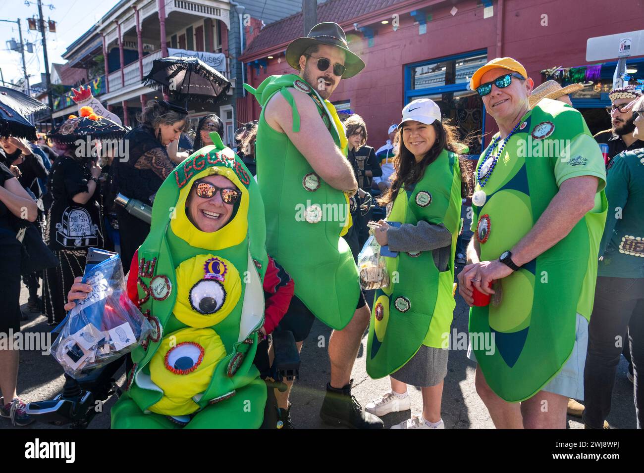 Paradegoers are seen during the Krewe of Red Beans Mardi Gras Parade in ...