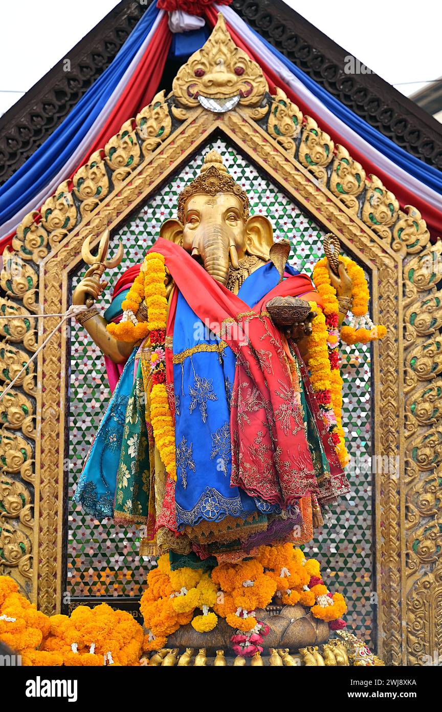 Depiction of Ganesha, the Hindu Elephant deity standing on lotus petals ...