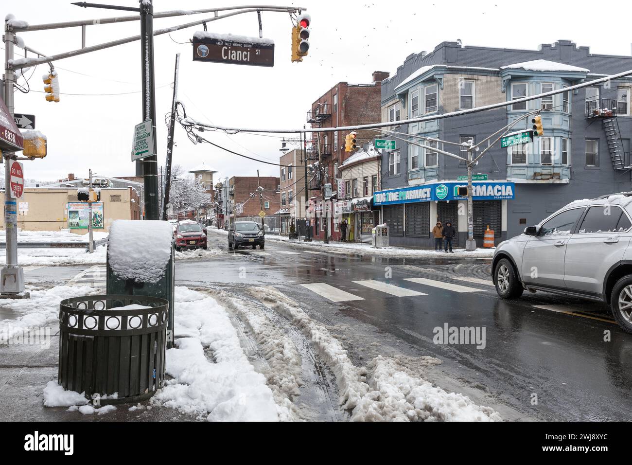 Snow accumulates in the city of Paterson k in New Jersey, United States ...