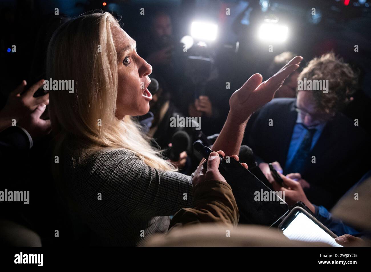 Rep. Marjorie Taylor Greene (R-Ga.) speaks with reporters outside the U ...