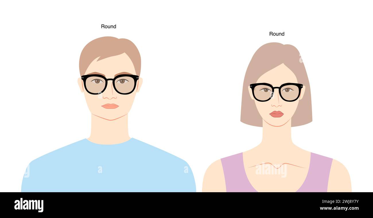 Round frame glasses on women and men flat character fashion accessory ...