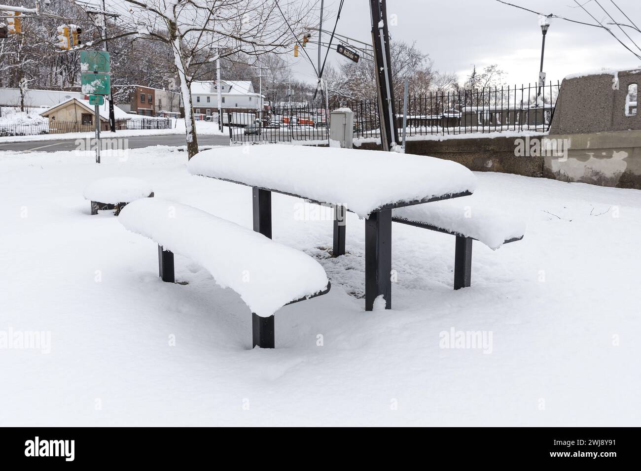 Snow accumulates in the city of Paterson k in New Jersey, United States ...