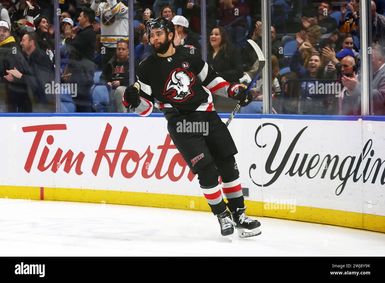 Buffalo Sabres left wing Jordan Greenway (12) celebrates his goal ...